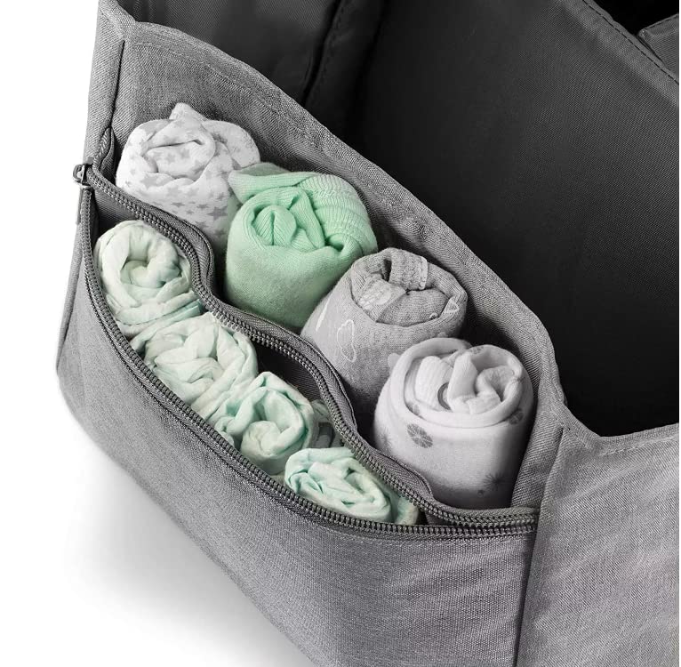 Baby Diaper Caddy Organizer - Large, Basket Storage Nursery Foldable for Infant Girl or Boy - Gift Must Haves - Durable Tote Bag for Indoor, Outdoor Use - Grey