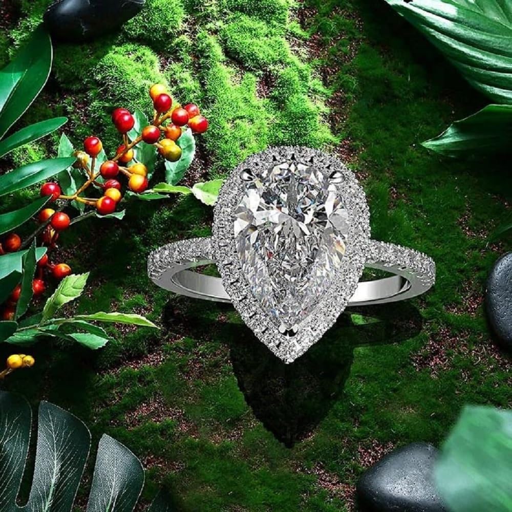 925 Silver Ladies Classic 18K Ring Fashion Elegant Drop Pear Shape Ring Engagement Wedding Ring Ideas Sparkling Drop Shaped Zircon Wedding Rings for Women Wedding Jewelry Sizes 6-10 569 (6)