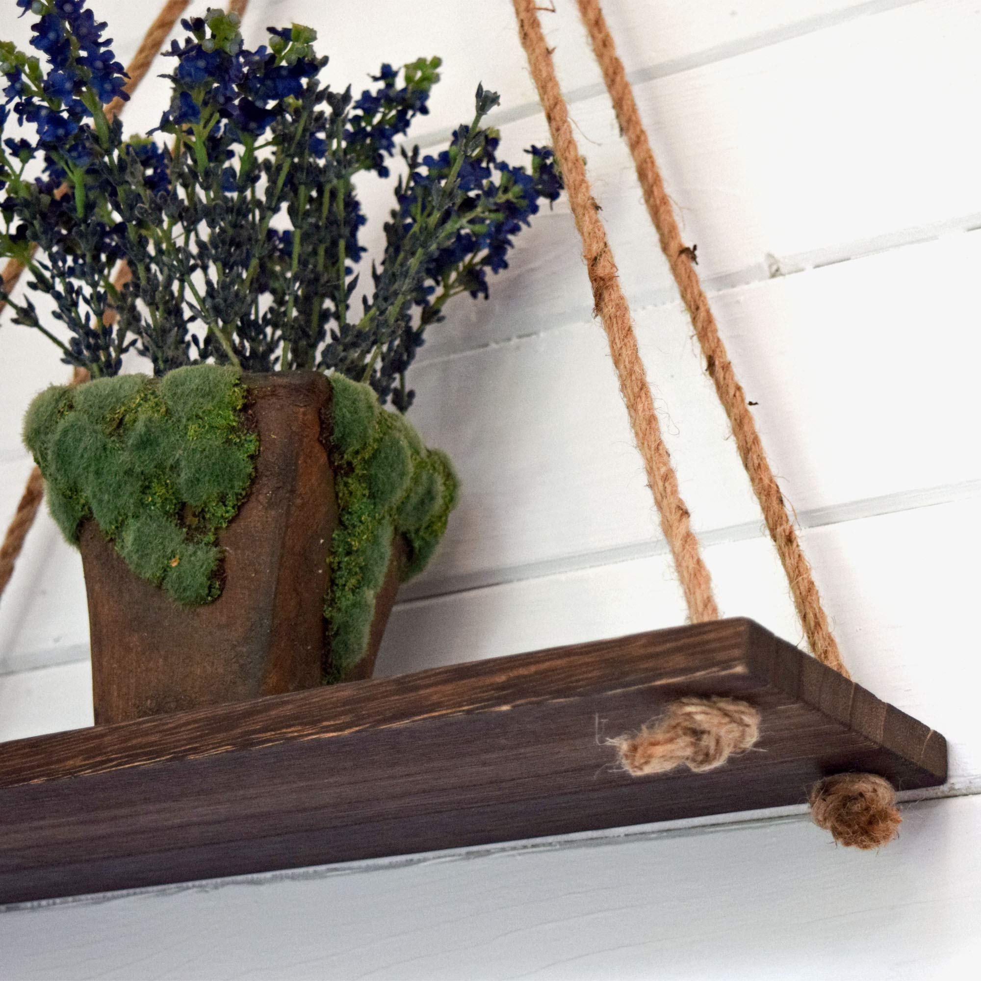 Boho Wall Hanging Shelf - Wood Hanging Shelves for Wall - Farmhouse Rope Shelves for Bedroom Living Room Bathroom - Rustic Wood Shelves - Hanging Plant Shelf - Triangle Floating Shelf (Triangle Mount)