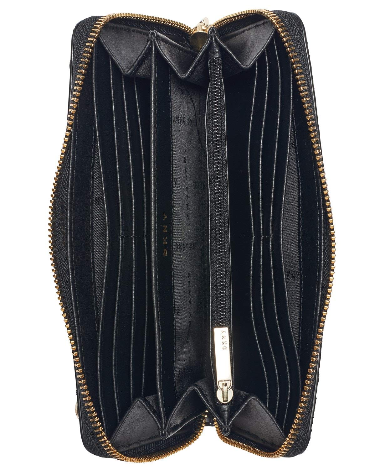 DKNY Sally Leather Zip Around Wallet on a Chain - Black