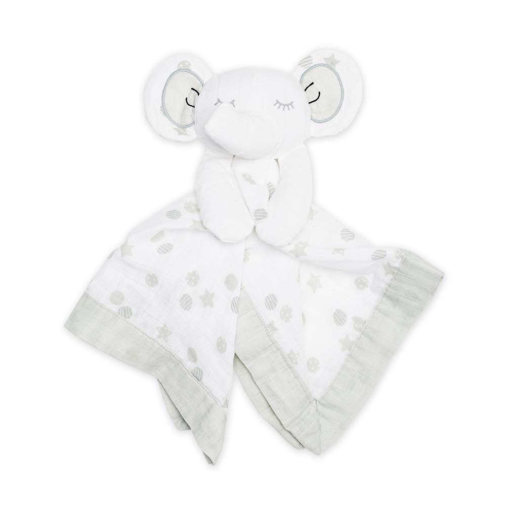 lulujo Lovey Blankets| Unisex Security Blanket & Toy| Softest Breathable Cotton Muslin| 15"x15"| Grey Elephant