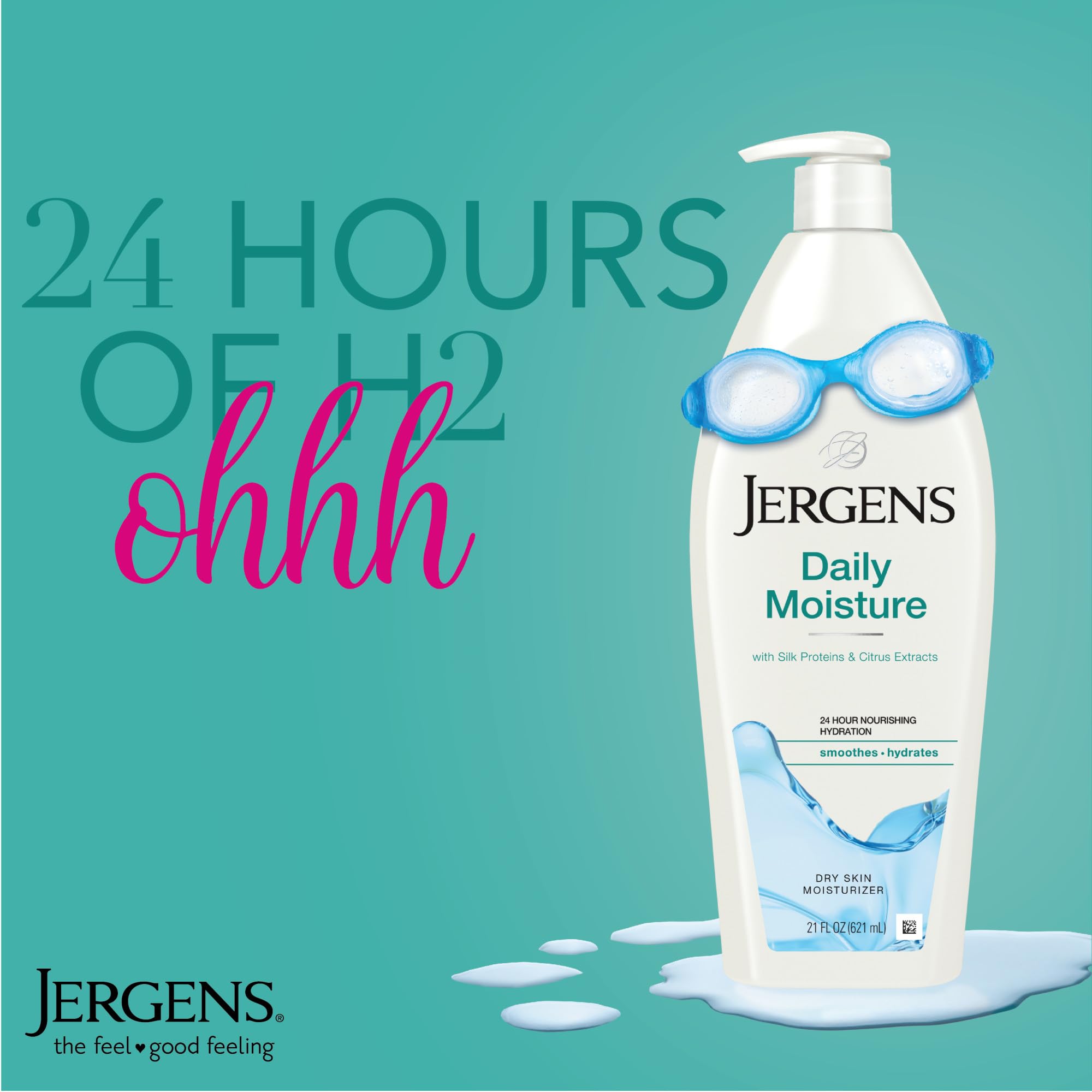 Jergens Daily Moisture Dry Skin Moisturizer, Hand and Body Lotion, with HYDRALUCENCE blend, Silk Proteins, and Citrus Extract, 21 Oz