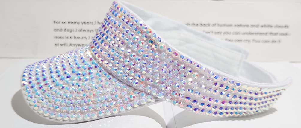 ASUITOFK Bling Rhinestone Sport Sun Visor Hats Adjustable Summer Cap Visor Caps for Men and Women Outdoor Hat White