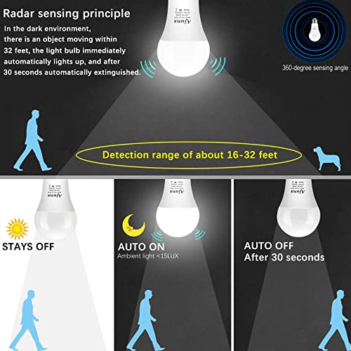 Ajuns Motion Sensor Light Bulbs 10W (100W Equivalent) Motion Activated Dusk to Dawn LED Bulb, Cool White 6000K Outdoor Indoor Sensor Security Light Bulbs, E26 Base, 2Pack