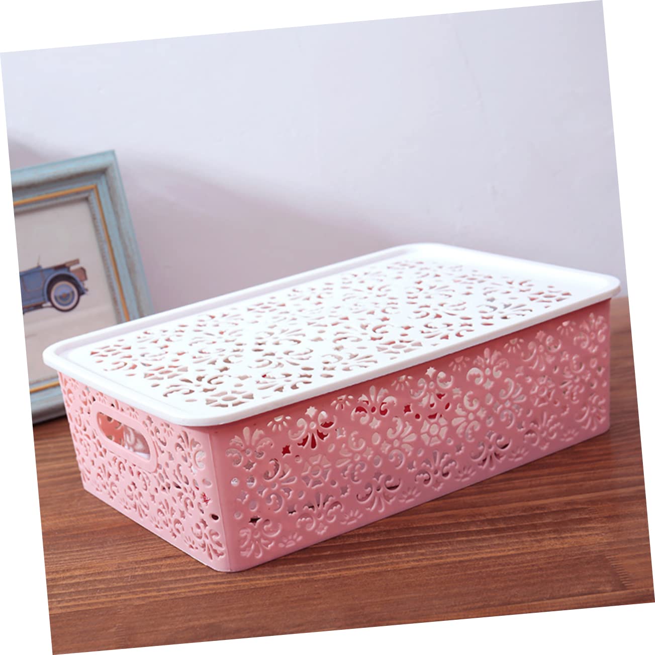 ABOOFAN Box Storage Bins with Lids Hollow Storage Basket Organization Baskets Sundries Organizer Pantry Bins Drawer Organizer Lidded Storage Bins Clothes Storage Basket Food Laundry Basket