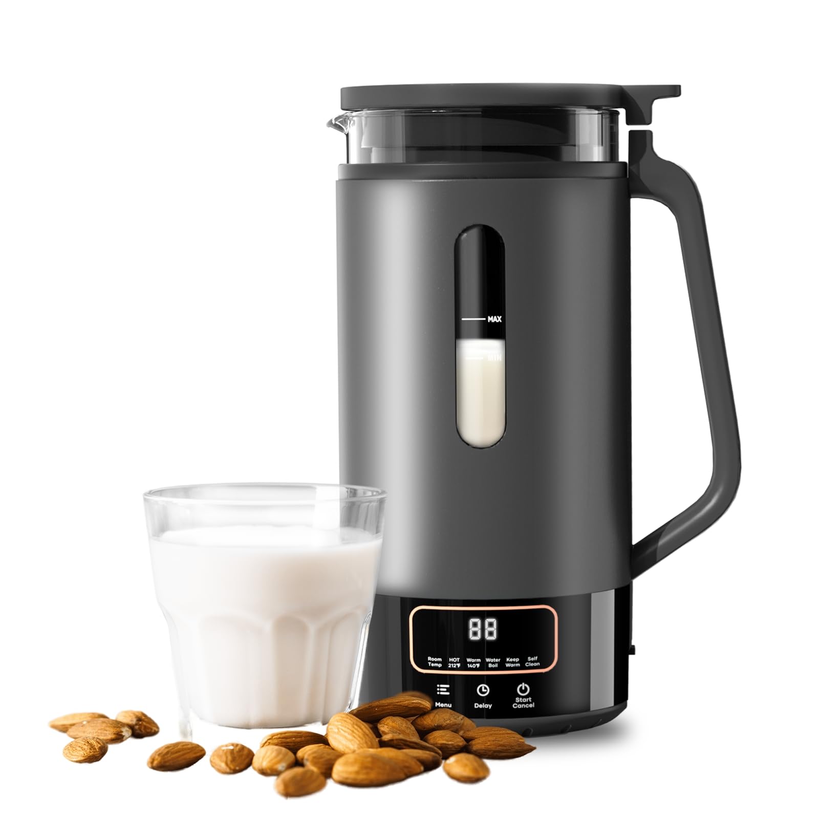 INTASTING Automatic Nut Milk Maker - Glass Inner - Homemade Almond, Oats, and More Grain - Soy Milk Machine with 6 Preset Modes - Keep Warm, Delay Timer, Boil Water, Self-Clean - Boil-Dry Protection