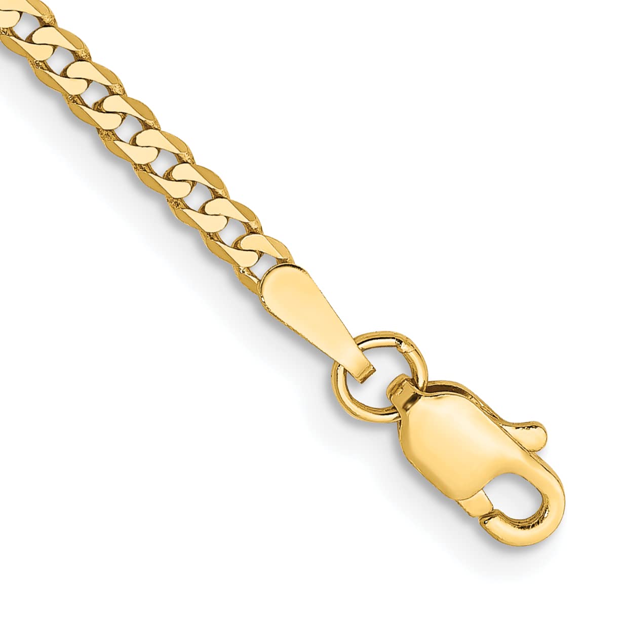 Avariah Solid 10k Yellow Gold 2.2mm Flat Beveled Curb Chain Anklet - 10"