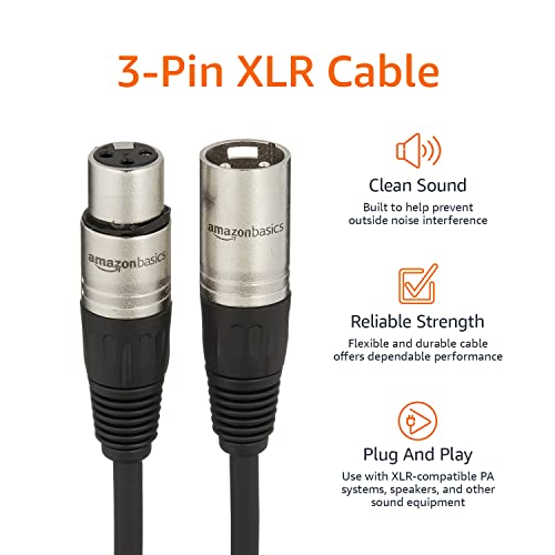 Amazon Basics XLR Microphone Cable for Speaker or PA System, All Copper Conductors, 6MM PVC Jacket, 6 Foot, Black