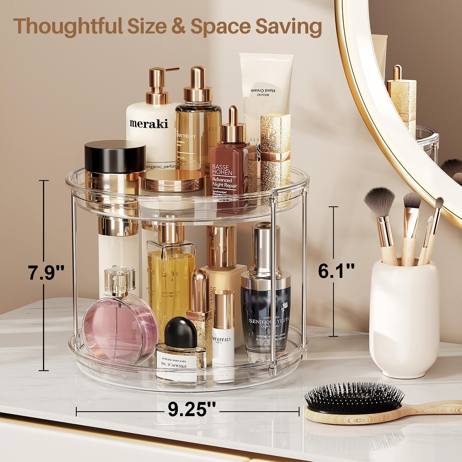 LAMU 2 Tier Lazy Susan Turntable Organizer 9.25'' Rotating Spice Rack Organization for Cabinet, Kitchen, Pantry, Countertop, Bathroom, Vanity, Medicine Cabinet Organizer, Clear