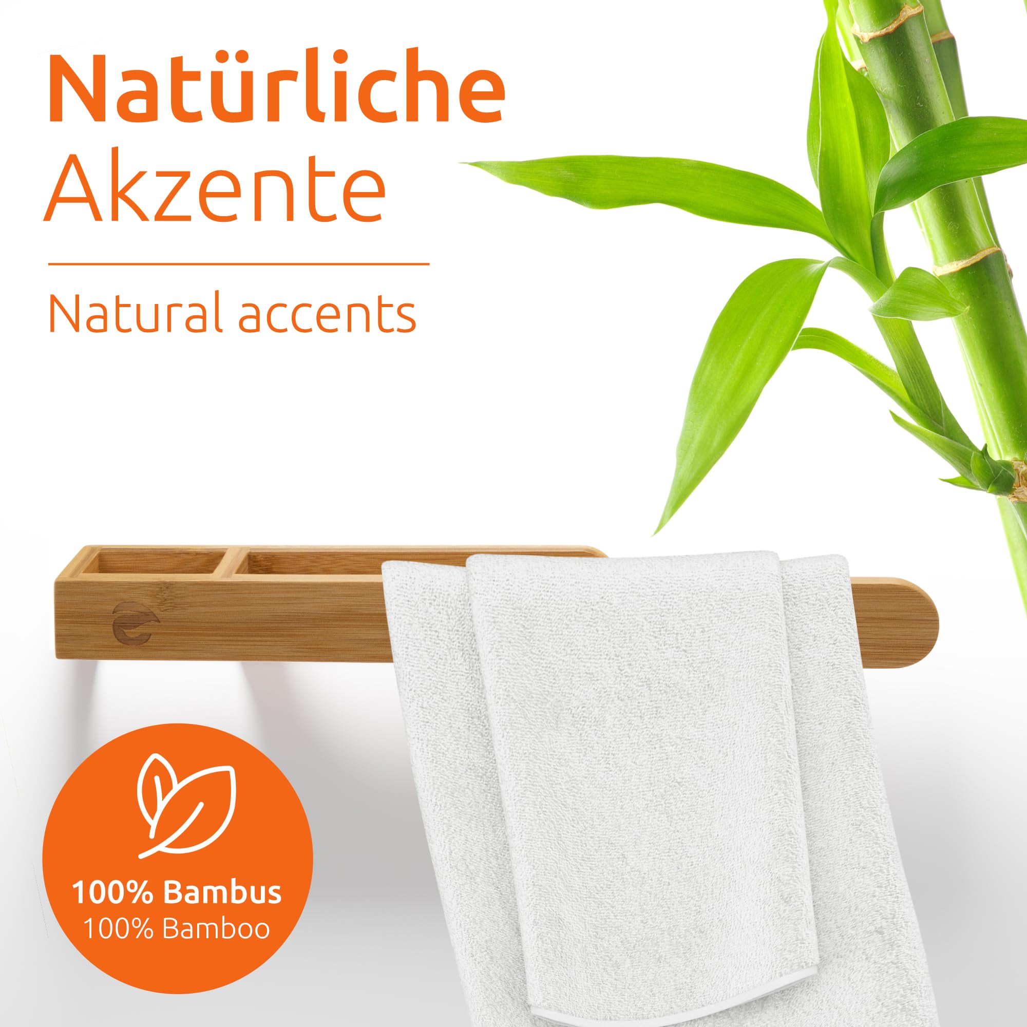 ECENCE Hand Towel Holder Bamboo Wood Adhesive Wall Mounted, Hand Towel Bar for Bathroom Guest Hand Towel Rack 15.16"