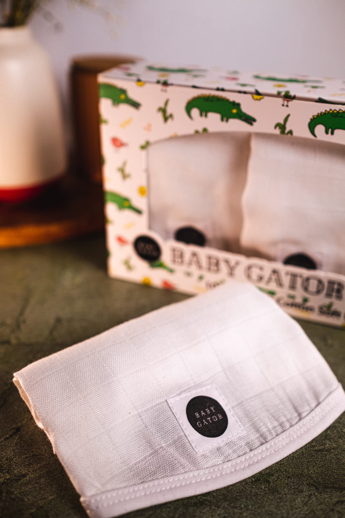 Baby Gator | Organic Bamboo Cotton Muslin Burp Cloths | 5-Pack 20 x 10 Inch | Machine Washable | Absorbent and Light