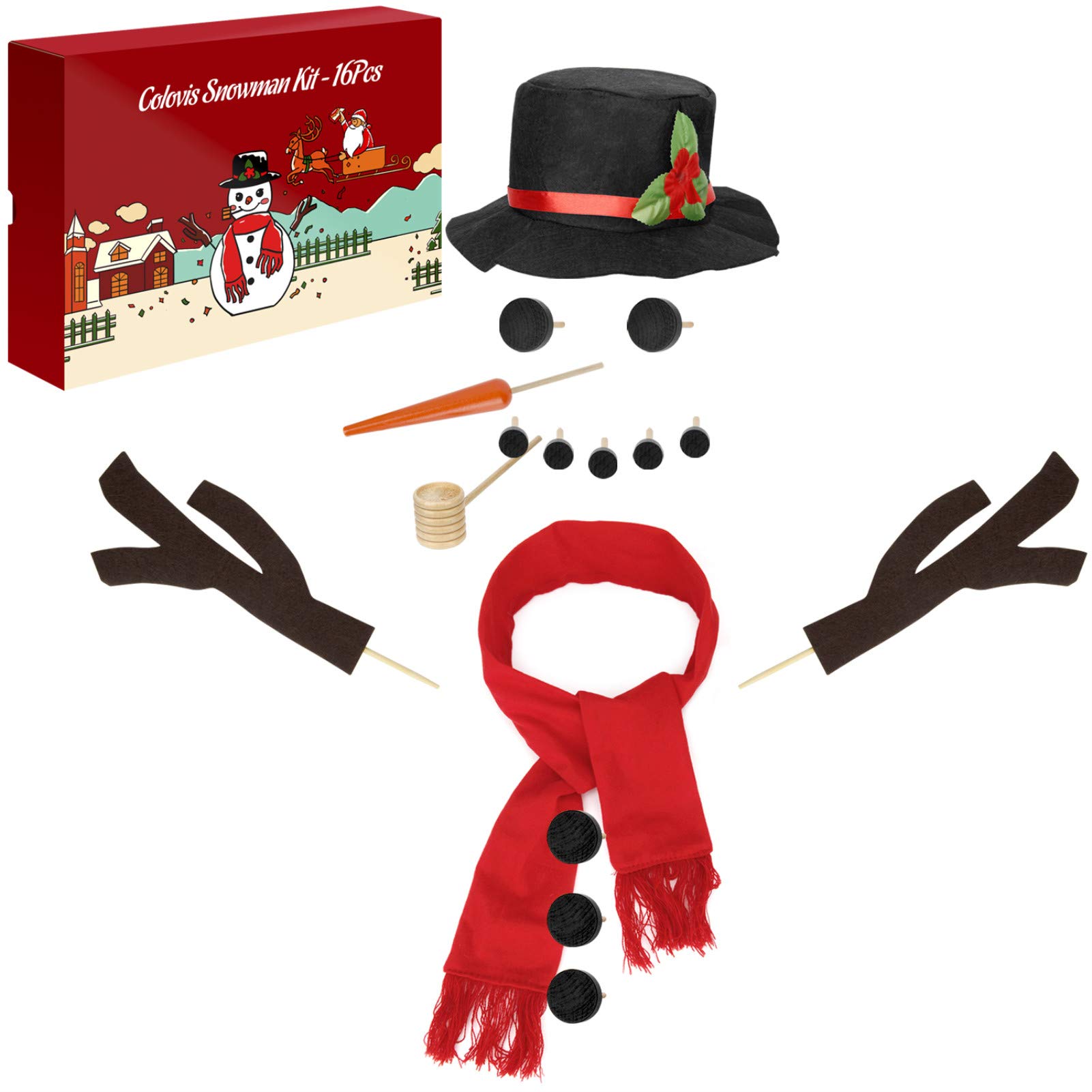 Colovis 16Pcs Snowman Decorating Kit, Snowman Making Kit Snow Toys for Winter Outdoor Party Christmas Holiday Decoration(1 Pack)