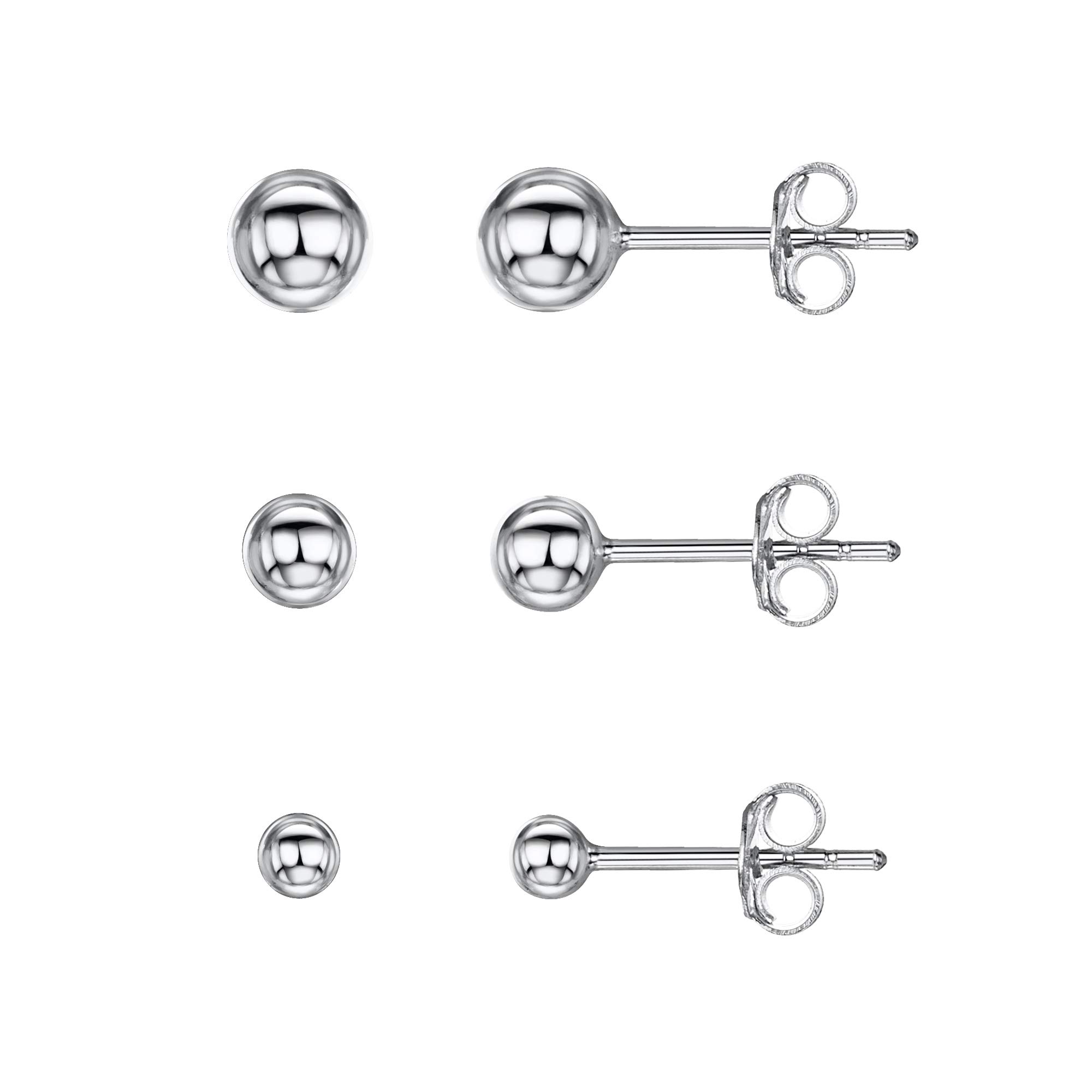 Amberta Women's 925 Sterling Silver Stud Earrings Set: Tiny Ear Piercing Studs with 2mm CZ Cubic Zirconia Cristals (Set of 4/2 pairs)
