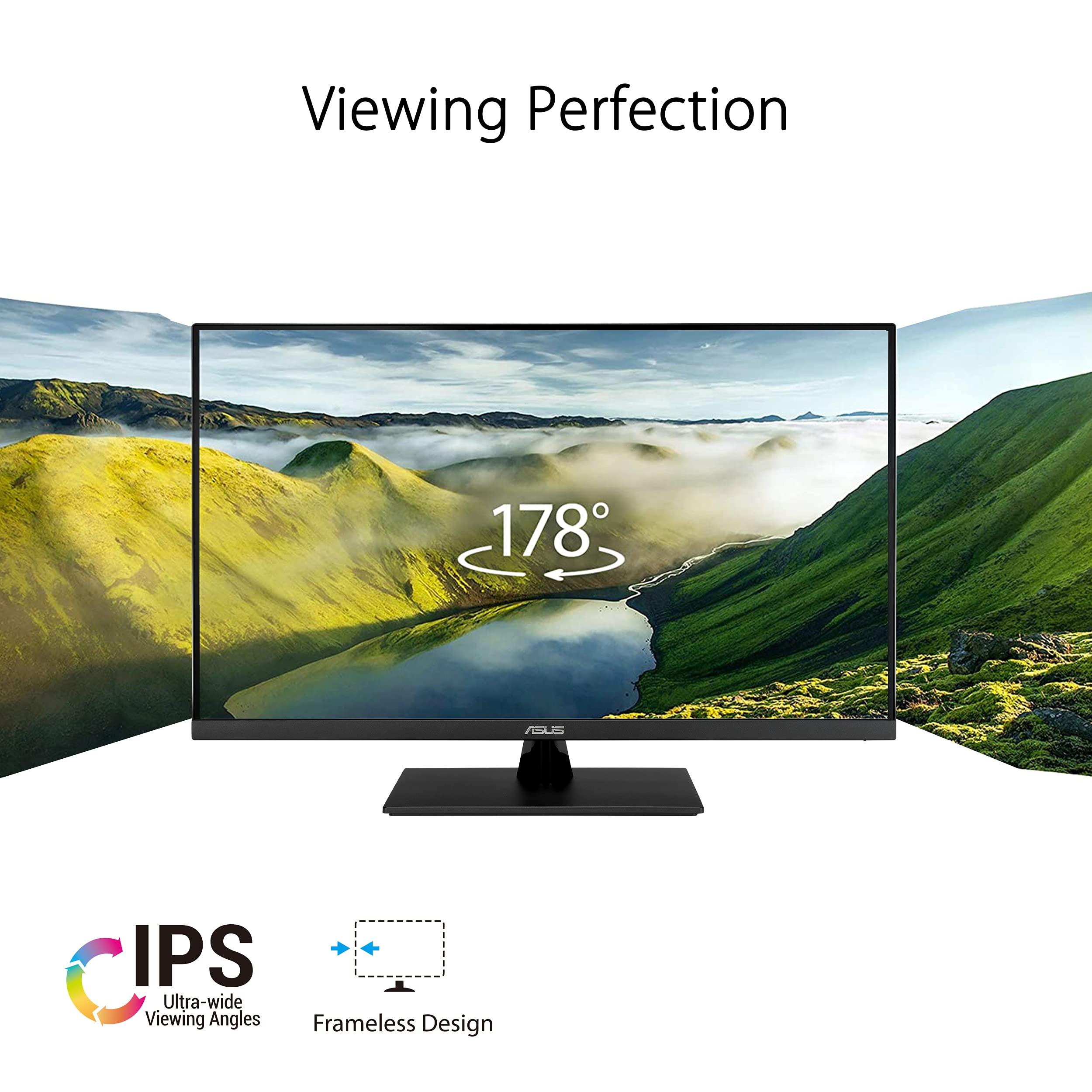 ASUS 31.5” 2K Monitor (VP32AQ) - WQHD (2560 x 1440), IPS, 100% sRGB, HDR10, 75Hz, Speakers, Adaptive-Sync/FreeSync, Low Blue Light, Eye Care, VESA Mountable, Frameless, DisplayPort, HDMI, Tilt,BLACK