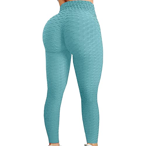 Aniwood Leggings for Women Butt Lifting Tummy Control High Waisted Solid Workout Sports Pants Athletic Legging Sky Blue