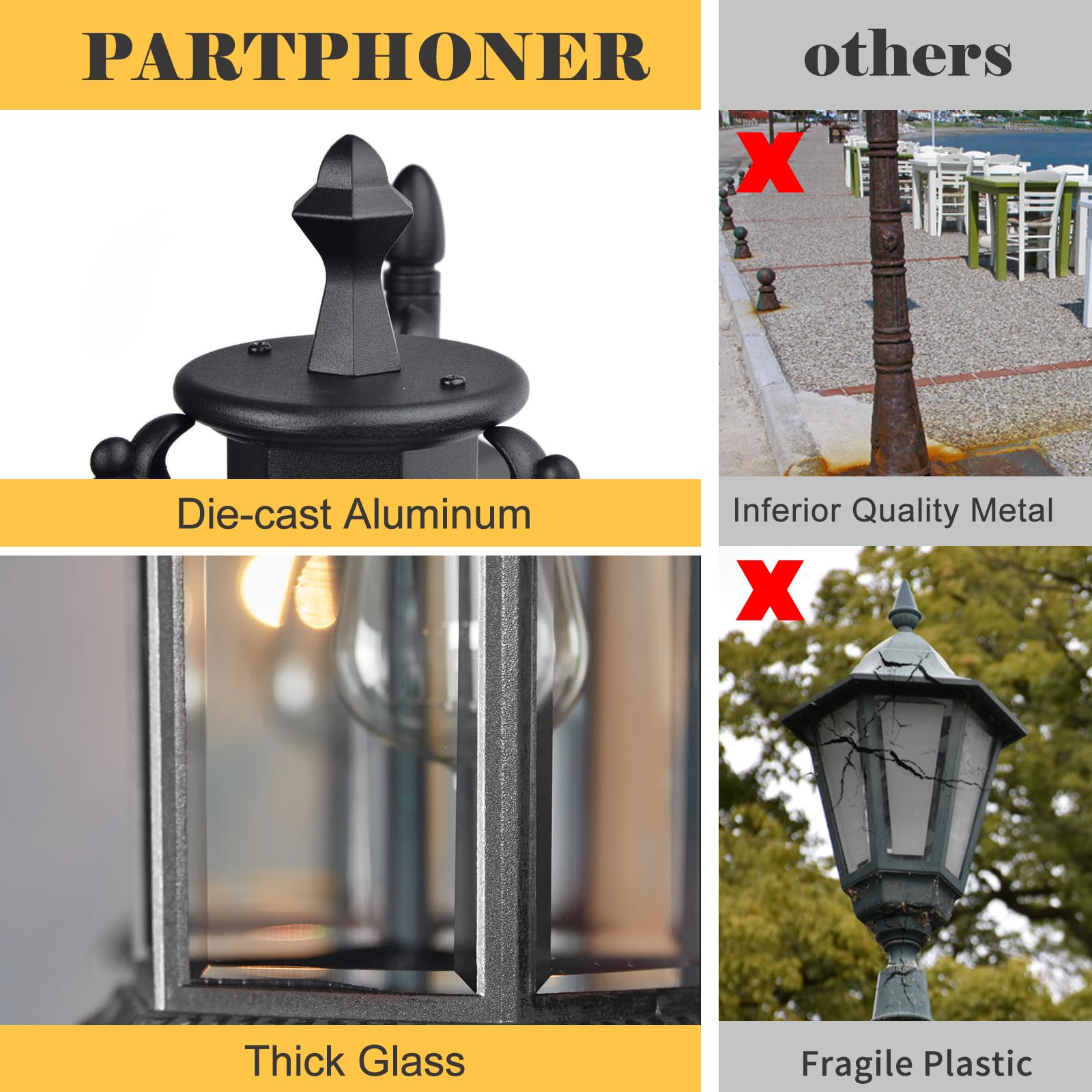 Aluminum Outdoor Lamp Post Birdcage, Hardwired Street Light Post for Outside, 3-Head Pole Light Modern Lamp Post Outdoor Lighting with Clear Glass Panels for Garden Patio Backyard Walkway Driveway