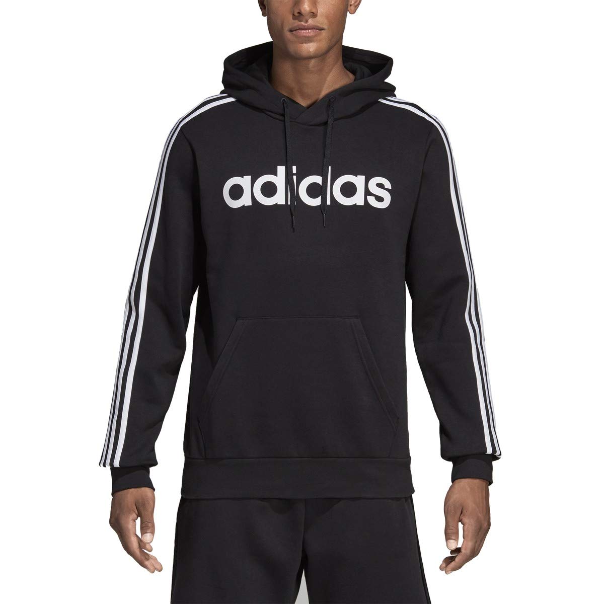 adidas Essentials Men's 3-Stripes Pullover Hoodie, Black/White, X-Large