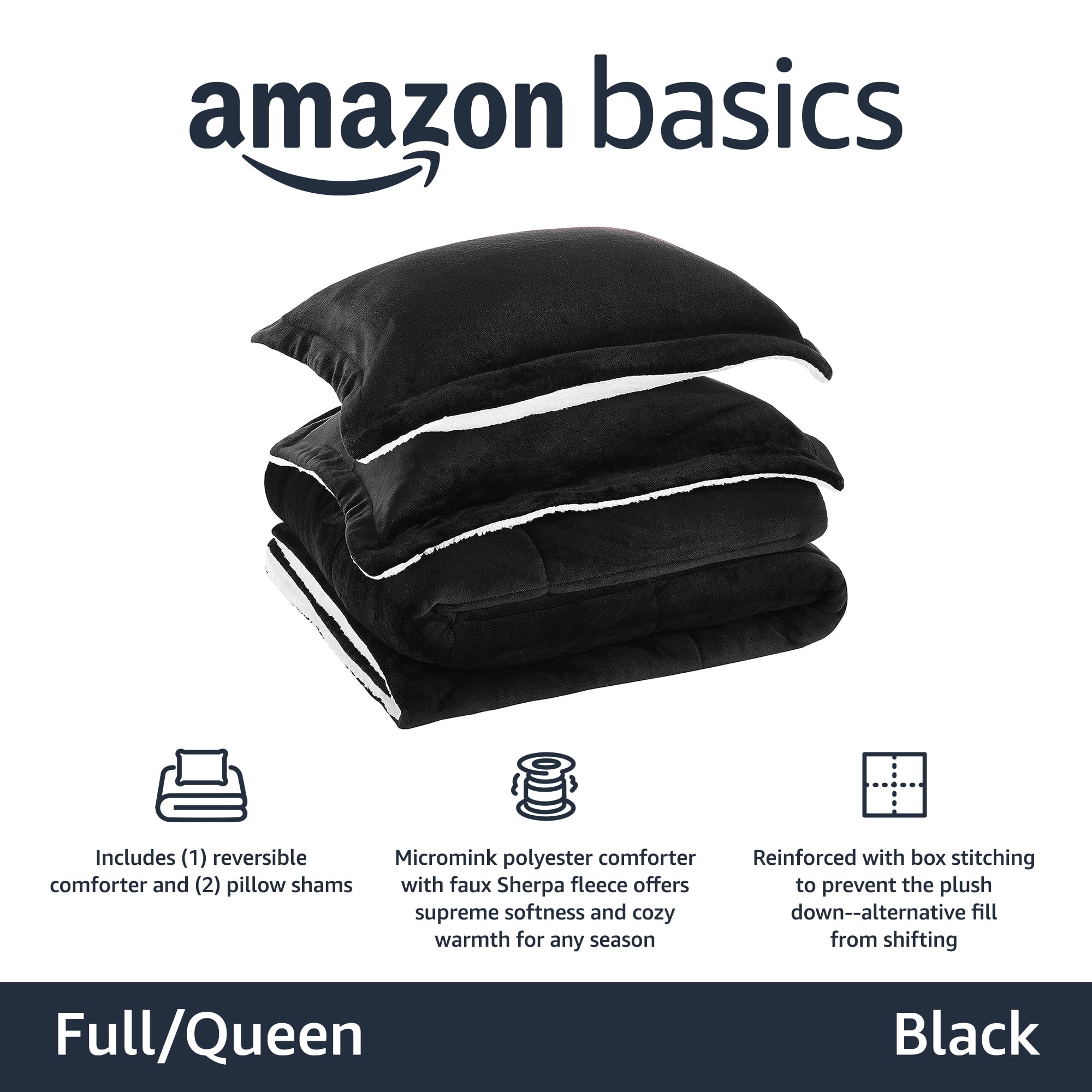 Amazon Basics Ultra-Soft Micromink Sherpa Comforter 2 Piece Bed Set, Twin, Smoke Blue, Solid