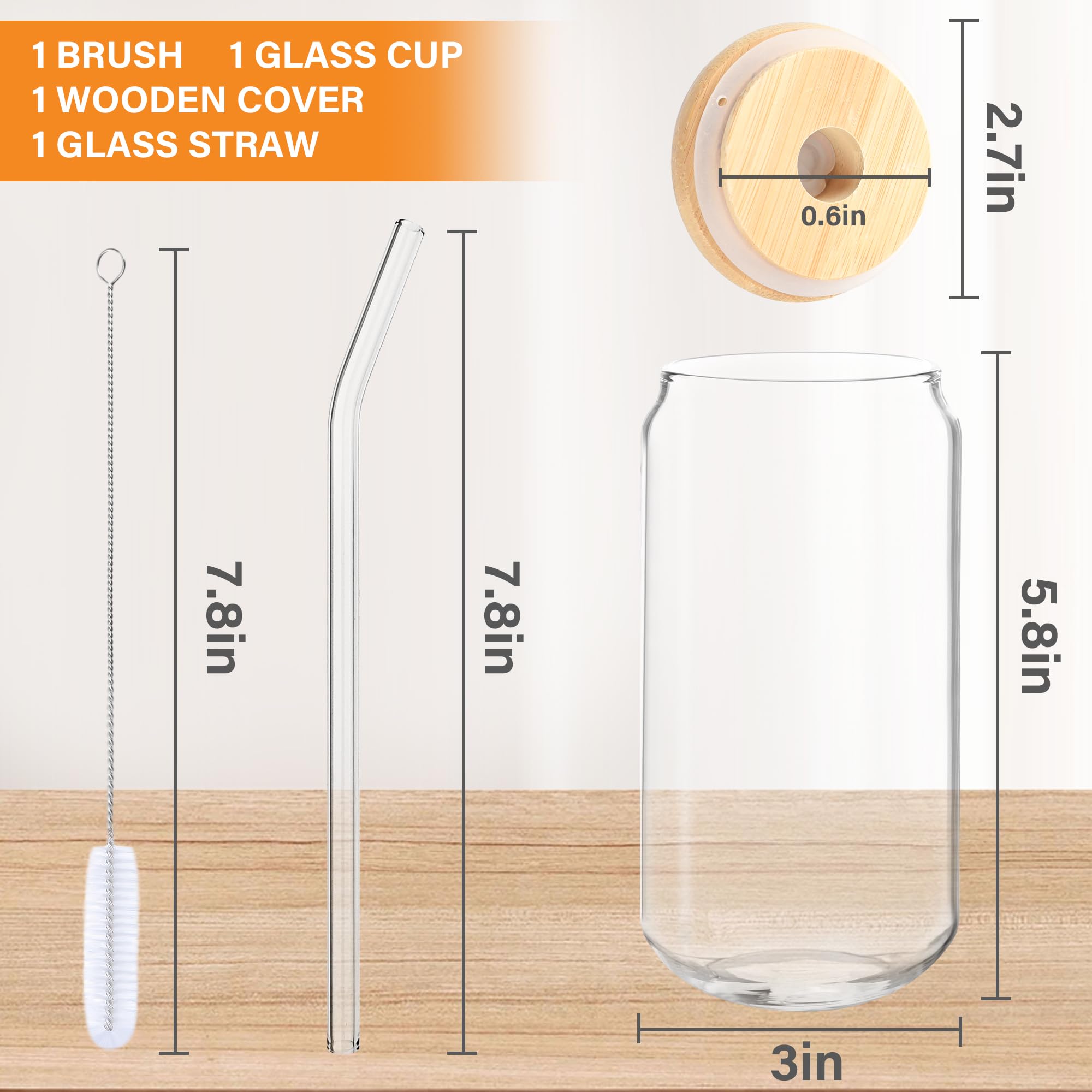 Emlim 1PCS Set Beer Glass Cup, Iced Coffee Glasses Drinking Glasses cup,Clear Old Fashioned Whiskey Cup with bamboo lid and glass straw for Cocktail, Whiskey,Mojito,Smoothie,Iced Coffee
