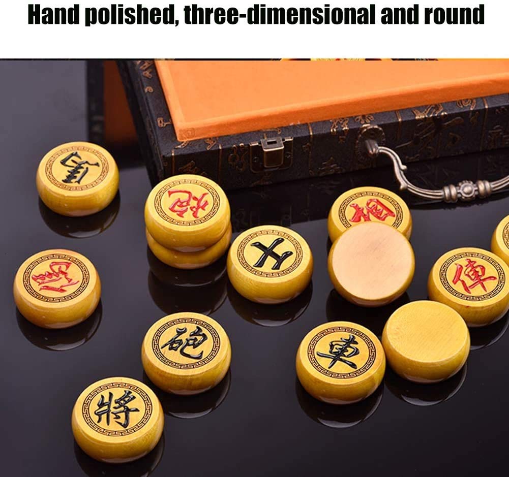 ATAAY Chess Boards Sets Wooden Chinese Set in Box Travel Games Sets Xiangqi Board Games 35X26x6cm Box 5.8Cm Diameter