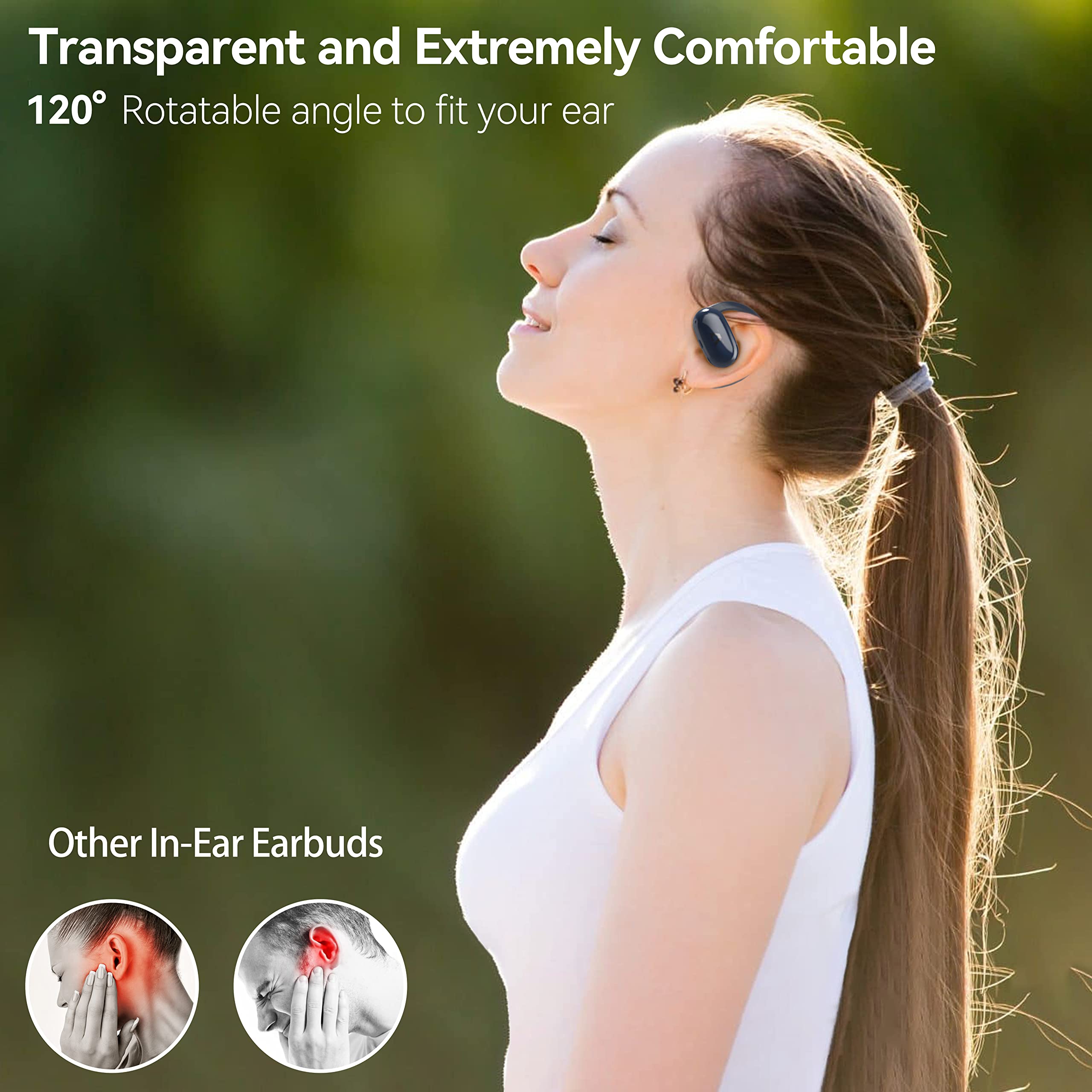 Ankbit Open Ear Headphones Wireless Bluetooth 5.3 Earbuds 60hrs Playtime Stereo Bass Earphones Dual 16.5mm Dynamic Drivers Rotatable Waterproof Headset with Microphone for Sports/Workout/Gym/Running