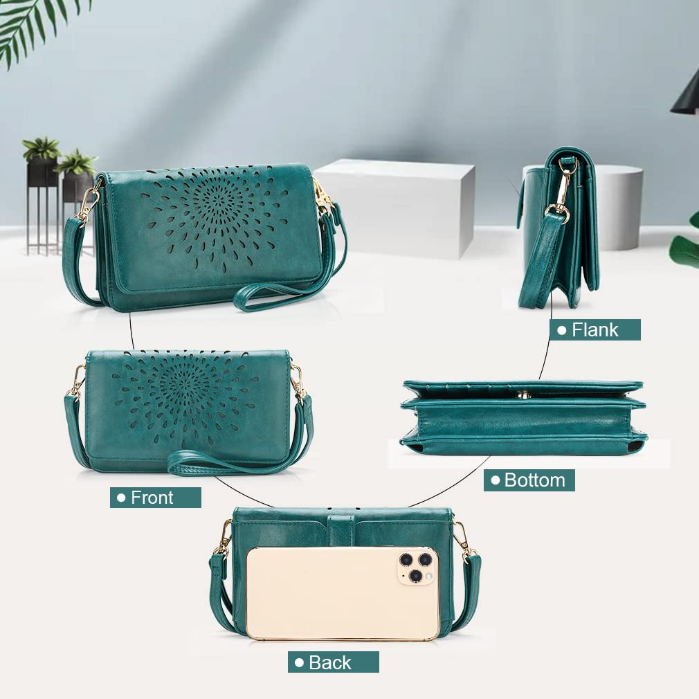 APHISON Multi-Function Small Crossbody Bags For Women,Cell Phone Shoulder Bag,Clutch Purse,RFID Wristlet Wallet,Card Holder Peacock-Blue