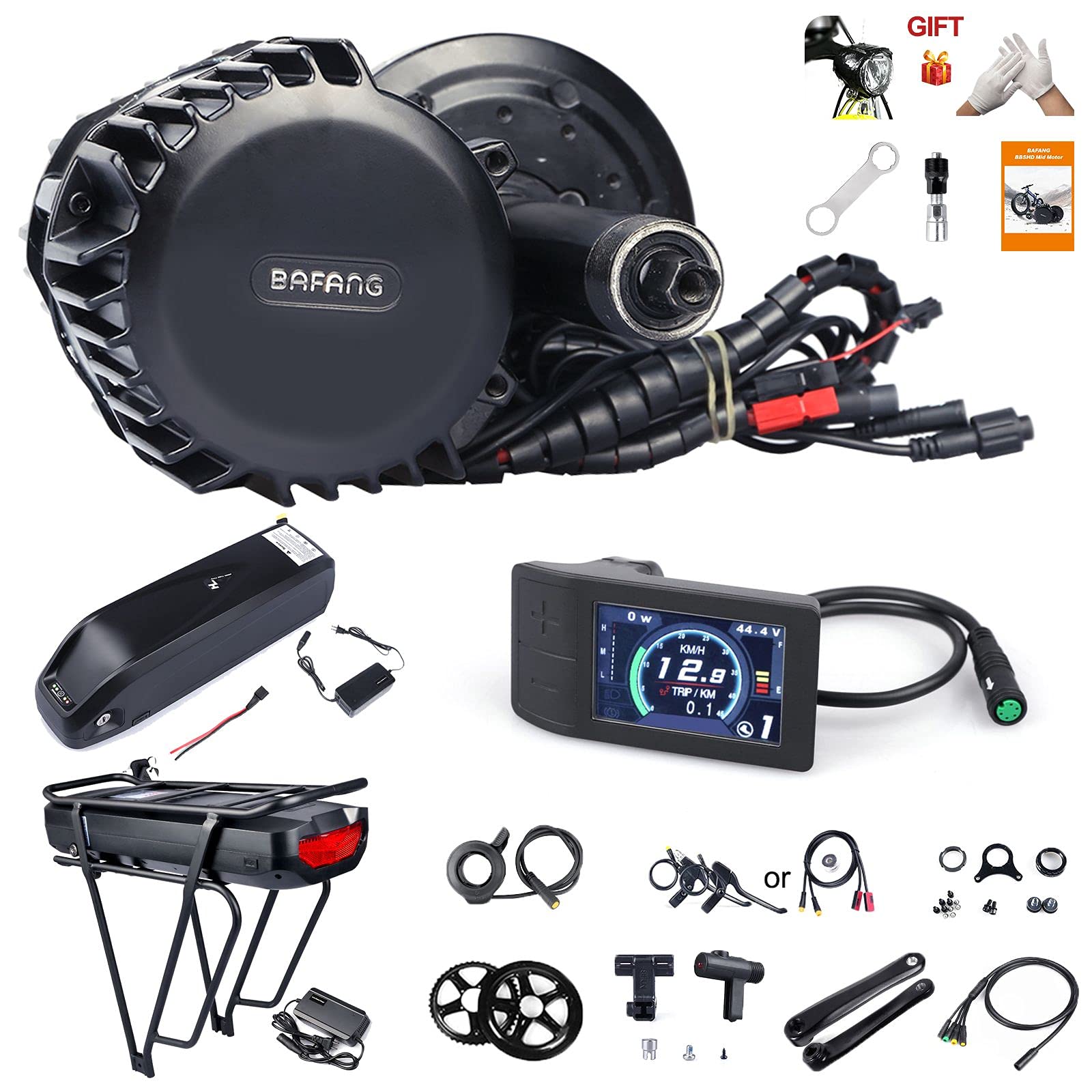 BAFANG BBS02B 48V 750W Ebike Conversion Kit : Mid Drive Electric Bike Motor with P850C Display & 44T Chainring for Mountain Bicycle Road Bicycles Commuter Bikes - NO Battery