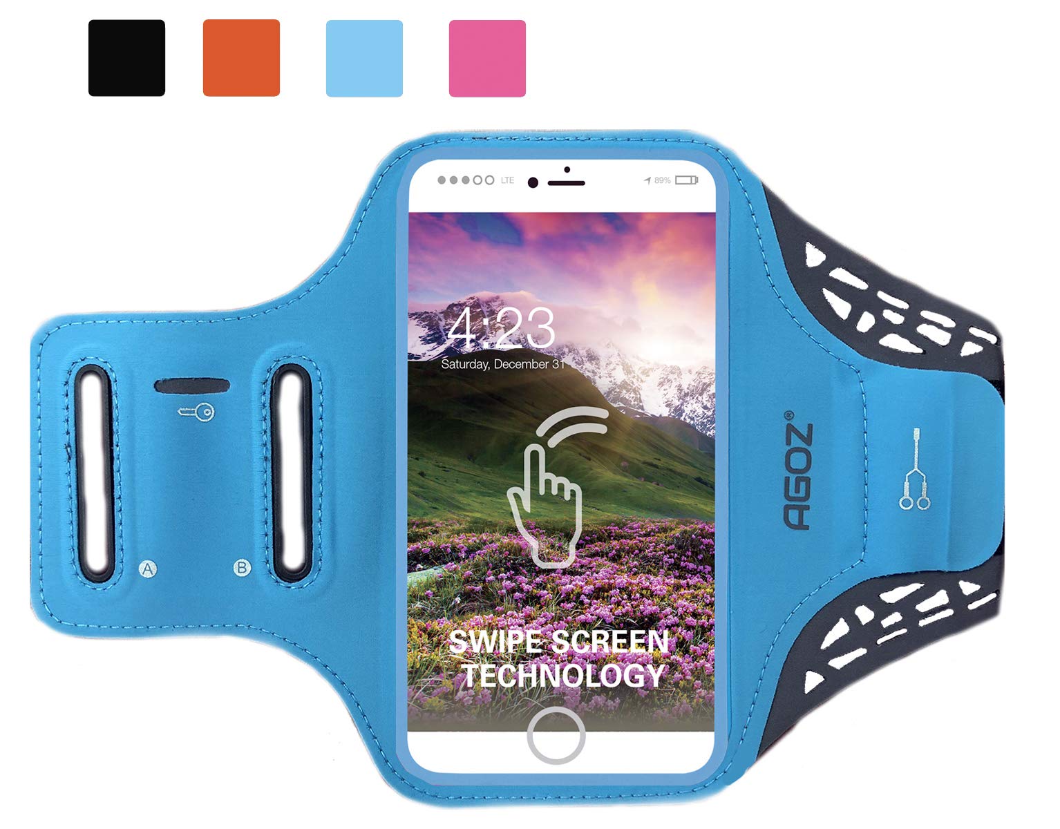 Agoz Armband Cell Phone Holder Sports Case Gym Running Biking Exercise Key Credit Card Bag Compatible with Apple iPhone 15 (5.8"), iPhone 11 PRO, iPhone Xs, X, iPhone 8, 7 (for Bare Phone)(Turquoise)