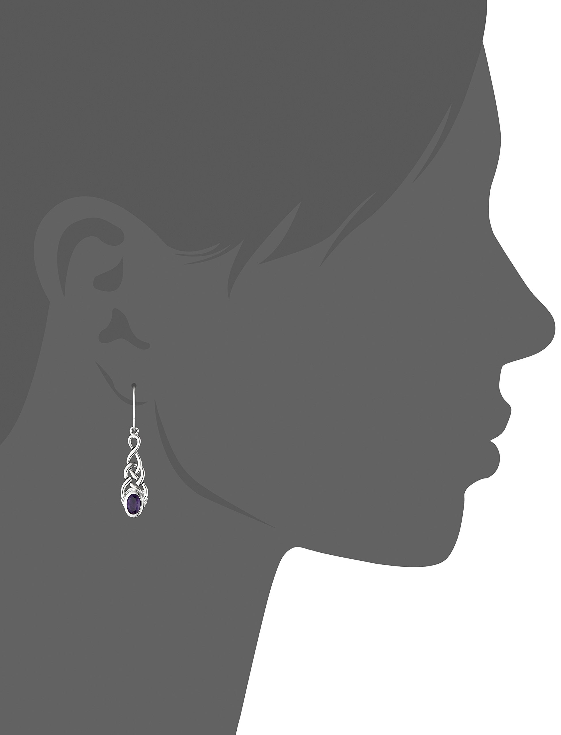 Amazon Collection Sterling Silver Genuine African Amethyst Celtic Knot Linear Drop Earrings