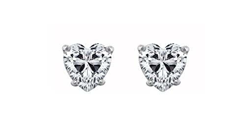 Amazon Collection Platinum Plated Sterling Silver Heart-Shape Stud Earrings made with Infinite Elements Cubic Zirconia