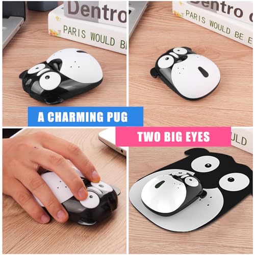 FLY WAY Cute Wireless Mouse, Cartoon Dog 2.4GHz Rechargeable Cordless Mouse with Nano USB Receiver Children Mice Kids Gaming Mouse for Notebook,Laptop,PC,Desktop (black)