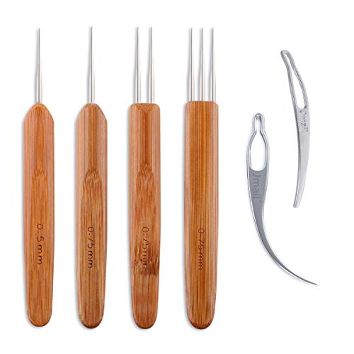 AlyBoto 6Pcs Dreadlock Accessories Dreadlock Crochet Hook Hair Locking Tool Crochet Needles for Hair Dreadlock Crochet Kit Bamboo Handle Crochet Set (6 Pieces/Pack)