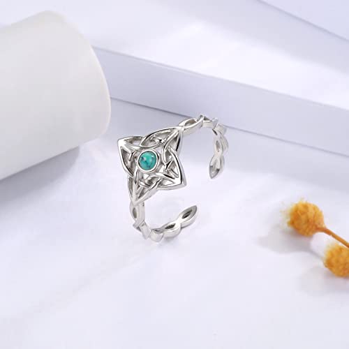 APOTIE Sterling Silver Turquoise Ring - S925 Celtic Knot Vintage Openwork Rings Jewelry for Women