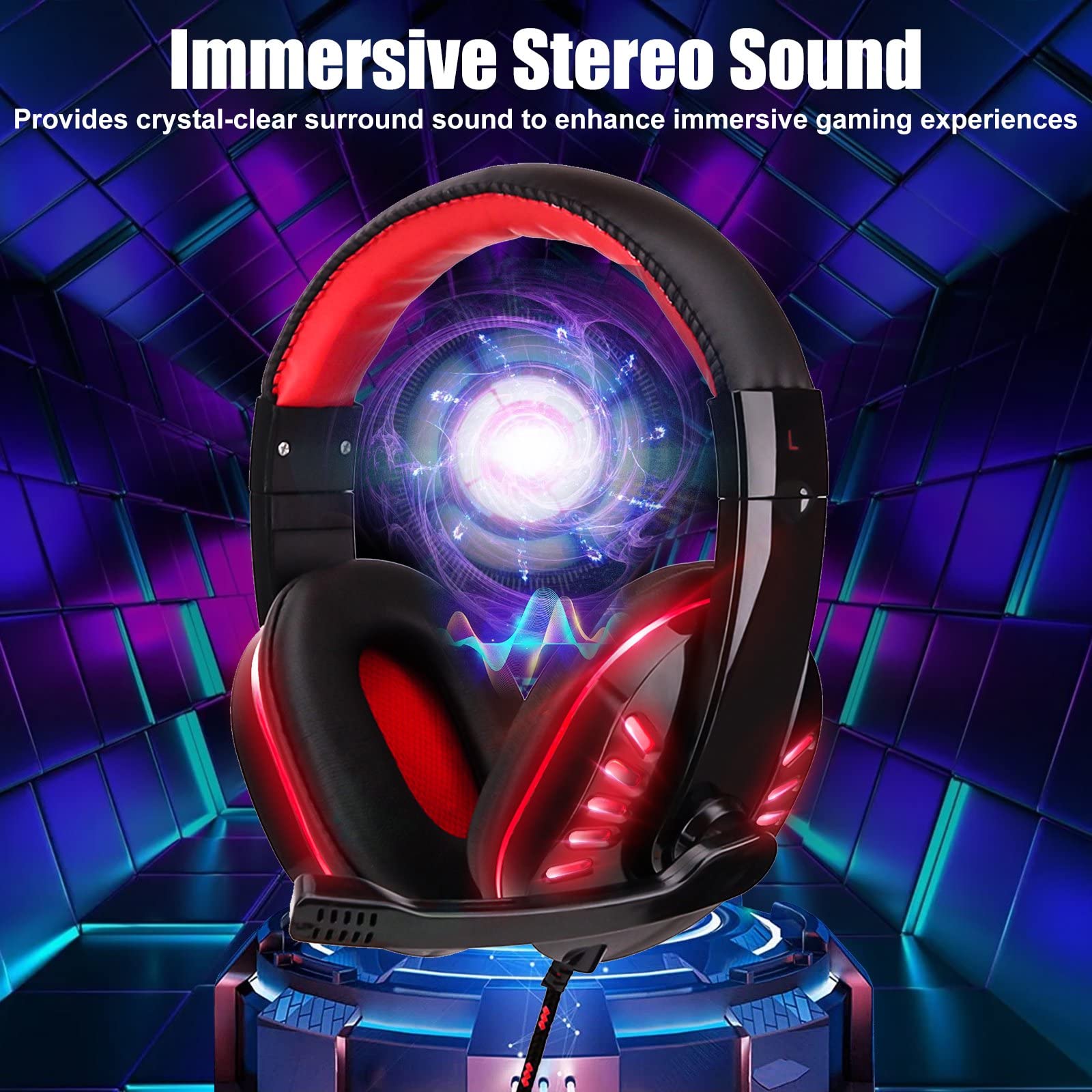 Atrasee PC Gaming Headset for PS4 Headset Wired PS5 Headset Xbox One Headset with Microphone Noise Cancelling, Stereo Over Ear Headphones with 3.5mm Audio Cable for Nintendo Switch Laptop, Red