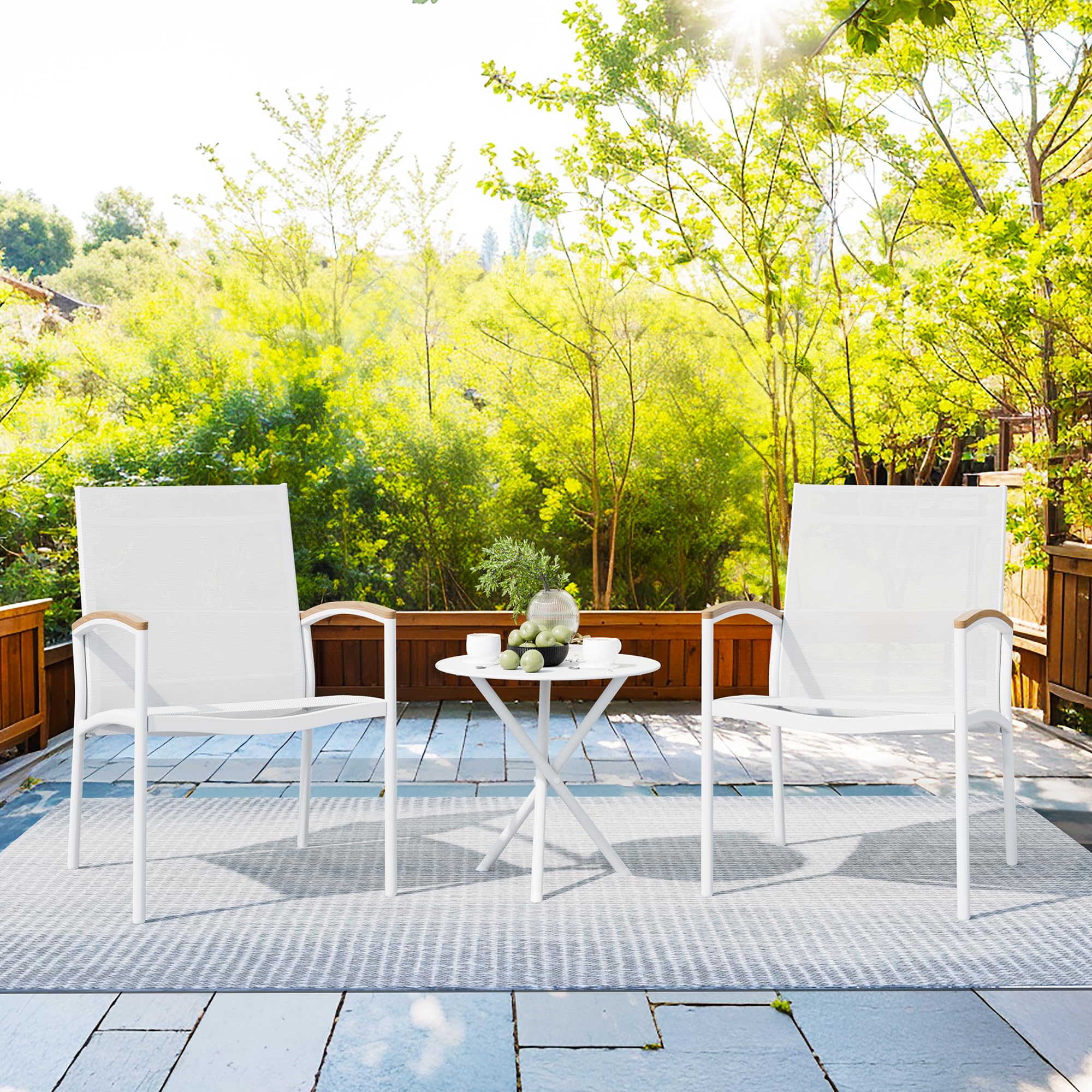 Shintenchi 3 Pieces Outdoor Patio Bistro Sets, Textilene Fabric Small Patio Furniture Set, Front Porch Chairs Conversation Set with Table for Lawn, Garden, Balcony, Poolside (White)