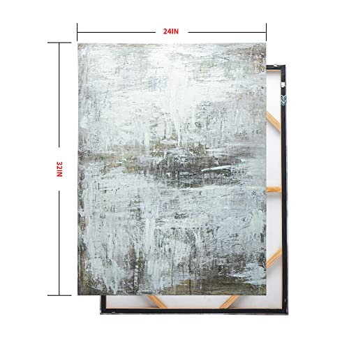 ArtbyHannah 24x32 inch Rustic Abstract Oil Paintings Wall Art with Hand Painted Textured and Aged White, Vertical Canvas Wall Art for Living Room Decor