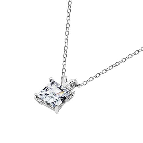 Amazon Collection Platinum-Plated Sterling Silver Princess-Cut Solitaire Pendant Necklace made with Infinite Elements Cubic Zirconia (7.5 mm), 18"