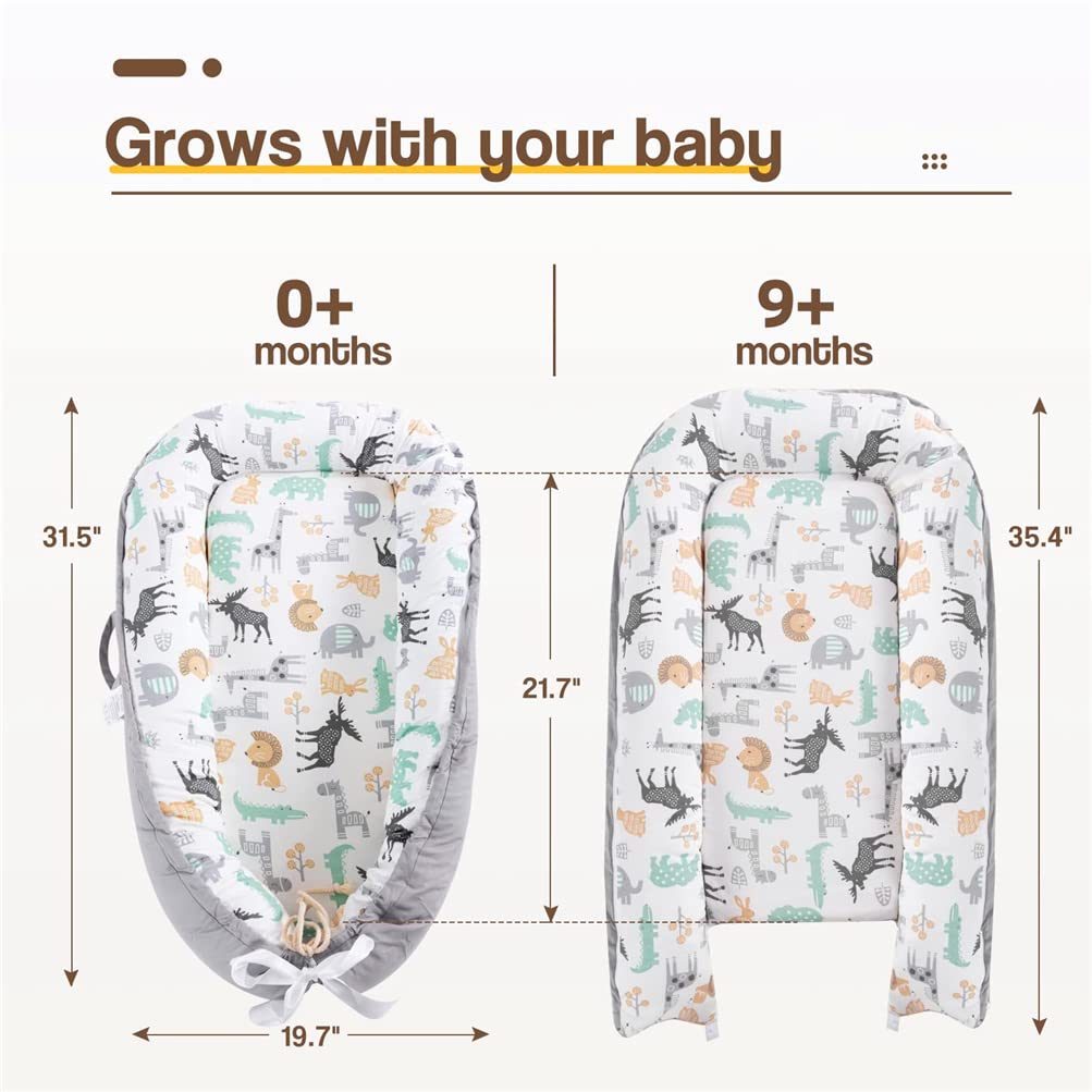 Baby Lounger Baby Nest Cotton Breathable Sleeping Bed Cover for Newborn Nest Co Sleeping Bed Machine Washable,Animals