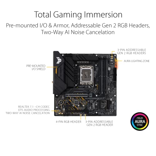ASUS TUF B660M-PLUS WiFi D4 LGA 1700(Intel 12th Gen) mATX Gaming Motherboard (PCIe 5.0,DDR4,2xPCIe 4.0 M.2 Slots,WiFi 6,2.5 Gb LAN,Front USB 3.2 Gen 1 Type-C,Two-Way AI Noise Cancelation)