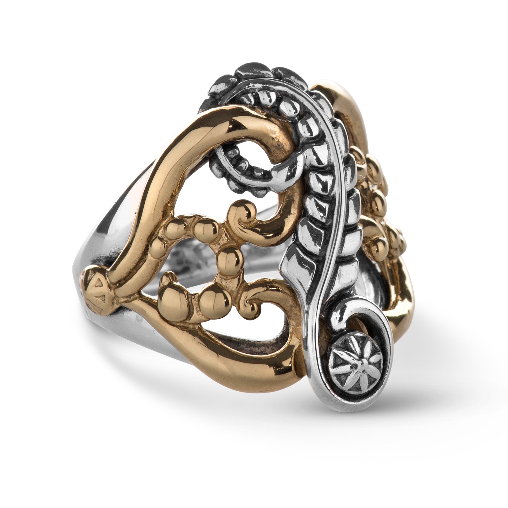 American West Sterling and Brass Floral Leaf Ring Size 07