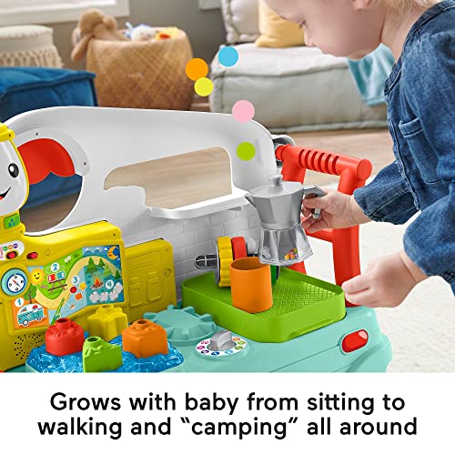 Fisher-Price HCK56​​ Laugh & Learn 3-in-1 On-The-Go Camper - UK English Edition, Musical Push-Along Walker and Activity Center for Infants and Toddlers, Multicolor, 52.8 cm*34.5 cm*50.4 cm
