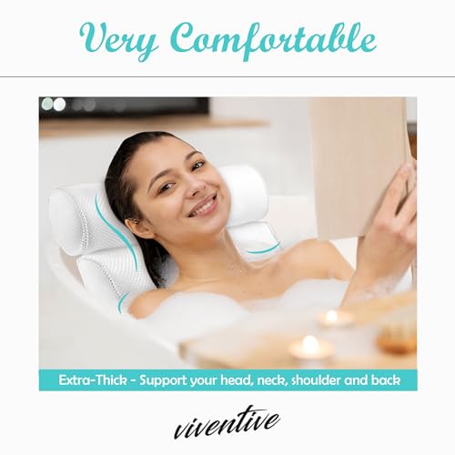 Luxury Bath Pillow for Tub - Non-Slip and Extra-Thick, Head, Neck, Shoulder and Back Support. Soft and Large Comfort Bathtub Pillow Cushion Headrest for Relaxation - Fits Any Tub Made of 3D Mesh