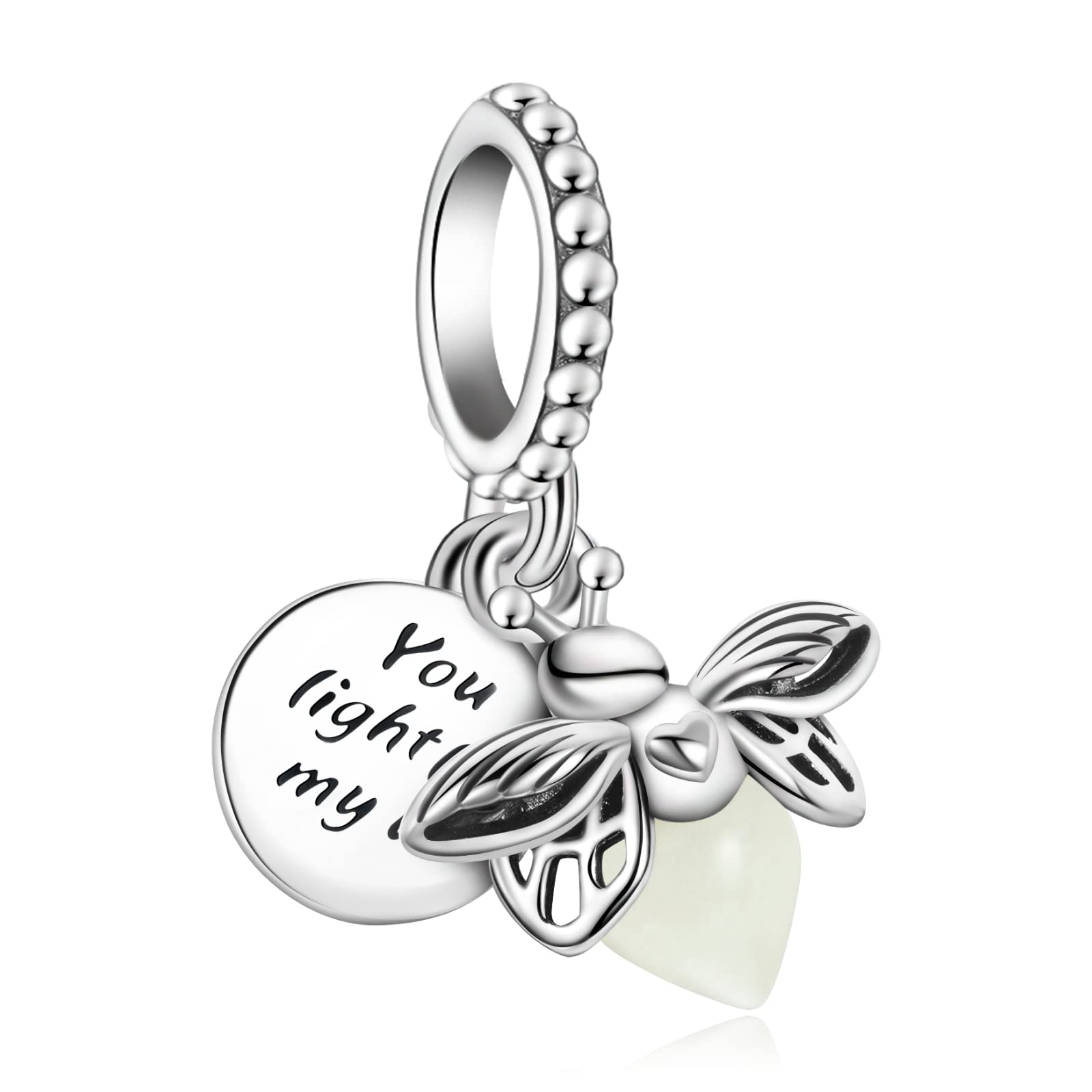 Annmors Jewelry Firefly Charm Glow in the Dark Charm 925 Sterling Silver Dangle for Woman Gifts for Bracelet Necklace