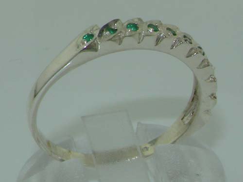 925 Sterling Silver Real Genuine Emerald Womens Eternity Ring - Size 4
