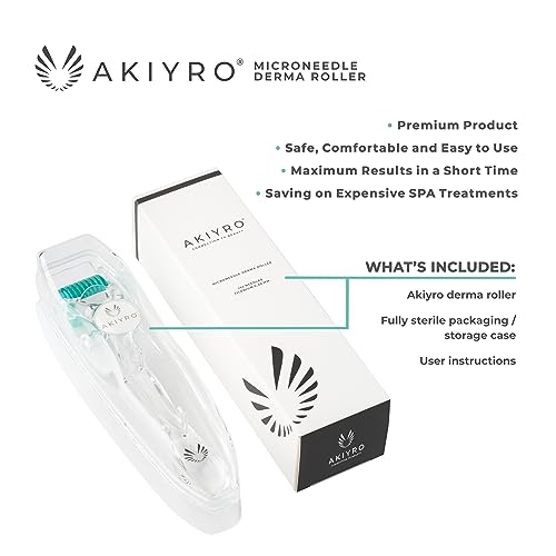 AKIYRO Derma Roller Titanium - 0.30mm Microderm Roller - Microneedle Roller with Case-Personal Use Microneedling Roller -192 Micro Needle Dermal Roller - At Home Microdermabrasion Face Roller (Green)