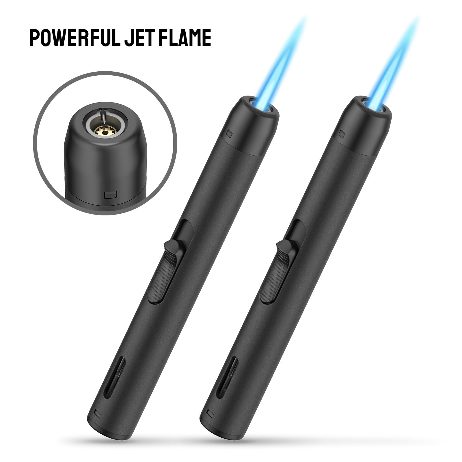 AnWoor Butane Lighter, 2 Pack Torch Lighter Refillable Jet Flame Lighter for Candle Grill BBQ, Black Black