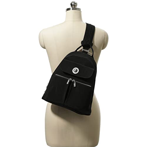 Baggallini Naples Convertible Small Daypack Sling Crossbody, Navy Garden