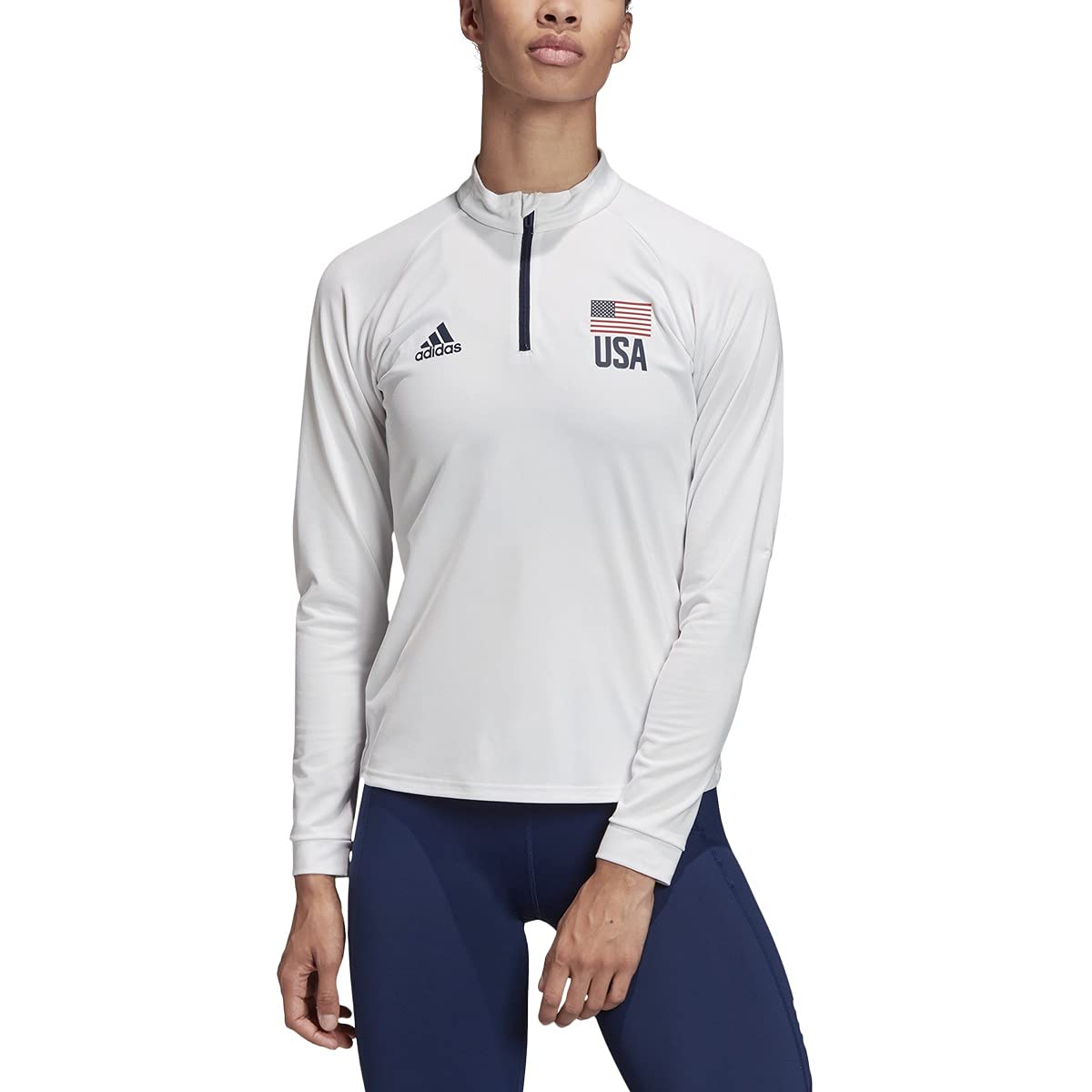 adidas Women's USA Volleyball 1/4 Zip Aeroready White Medium