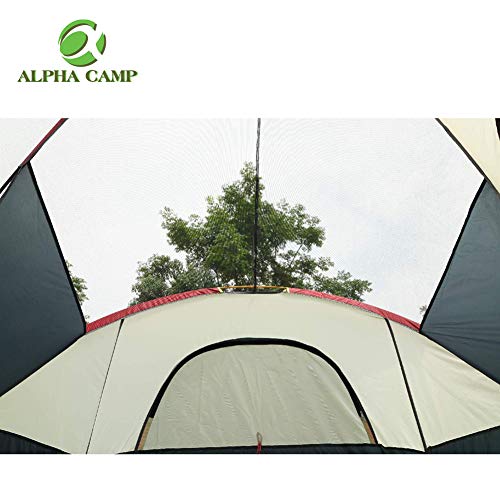 ALPHA CAMP 6 Person Tent Extended Dome Tent for Camping Waterproof with Rainfly and Carry Bag - 12' x 10' (Red)