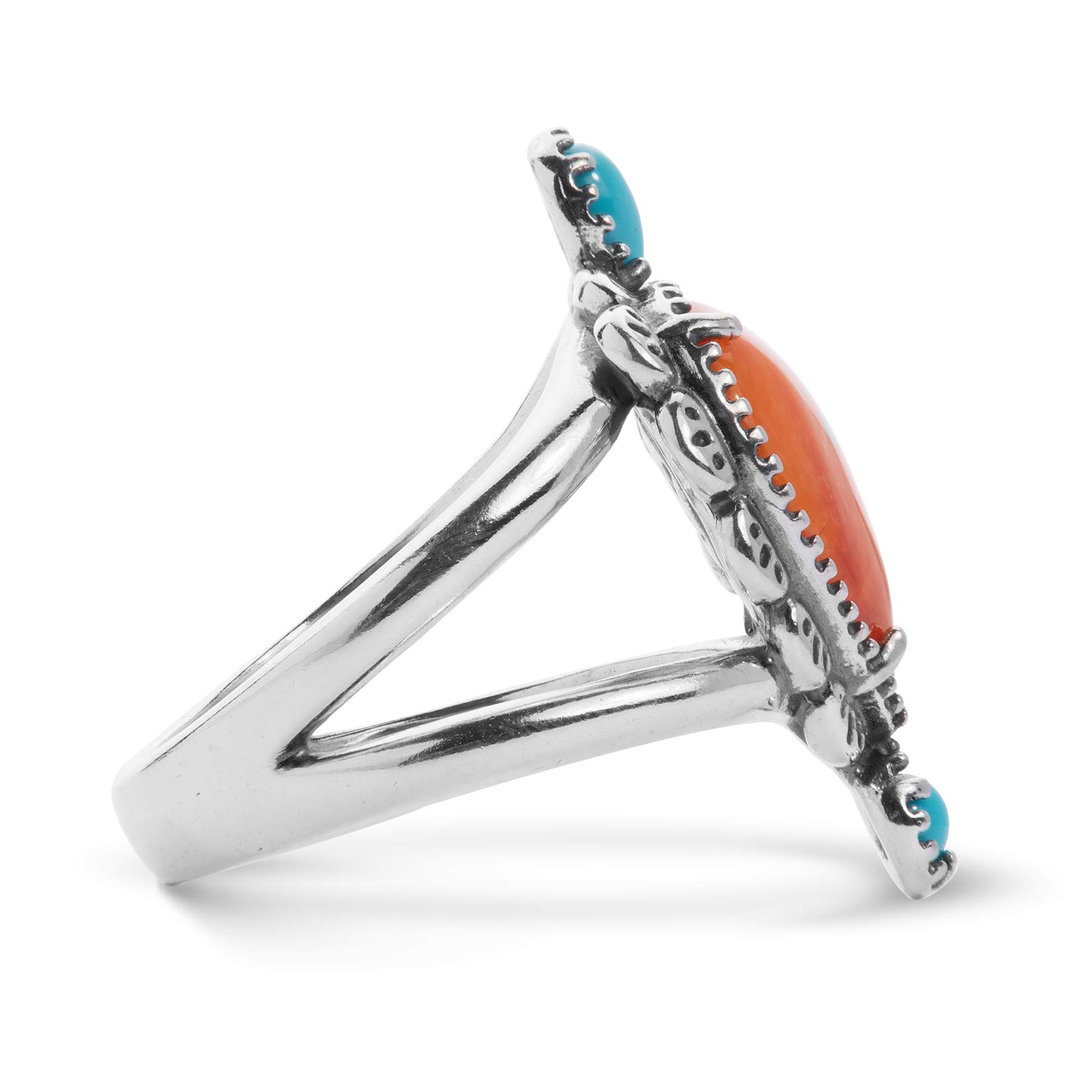 American West Sterling Silver Women's Statement Ring Spiny Oyster & Turquoise Gemstone Heart Design Size 8